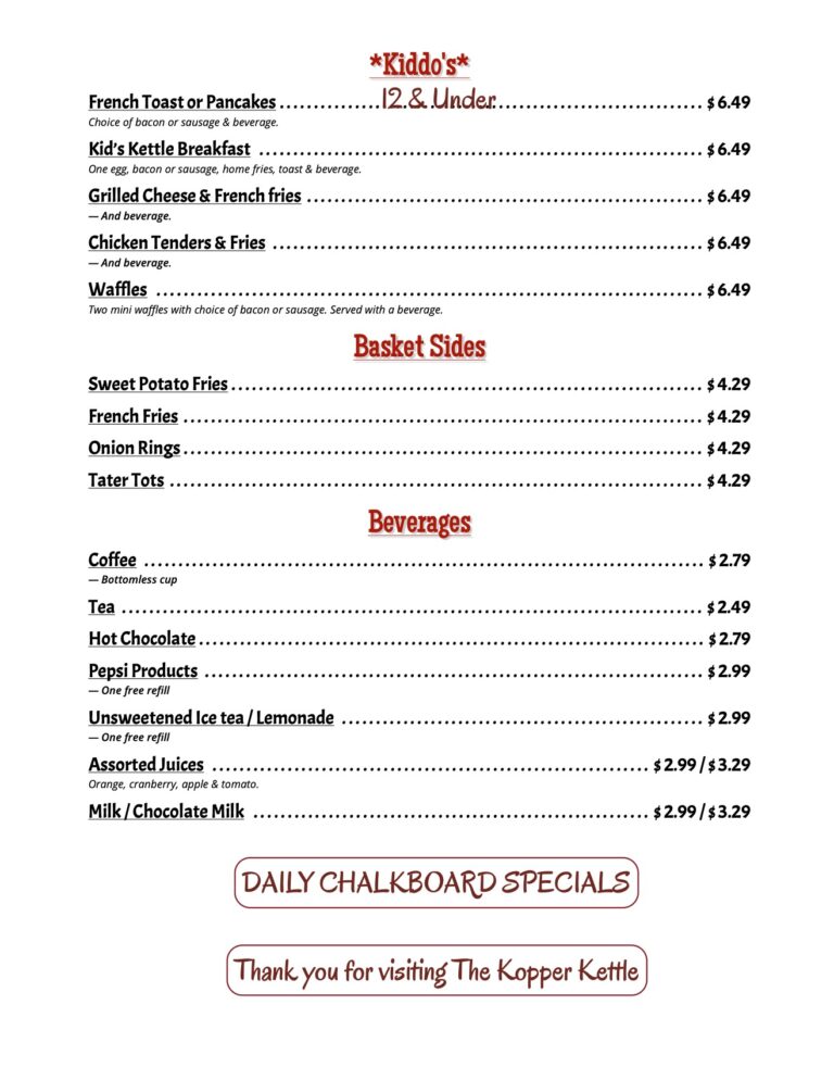 Menu | Kopper Kettle
